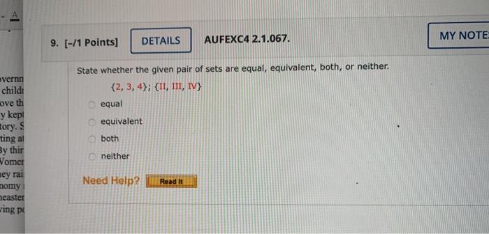 Solved DETAILS 9. [-/1 Points] AUFEXC4 2.1.067. MY NOTE | Chegg.com