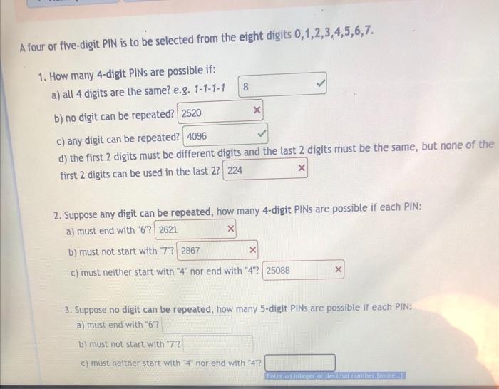 Solved Ir or five-digit PIN is to be selected from the eight | Chegg.com