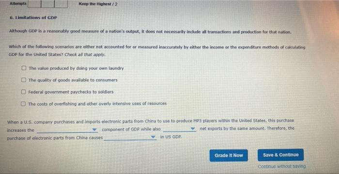 Solved Attempts Keep the Highest / 2 6. Limitations of GDP | Chegg.com Solved Attempts Keep the Highest / 2 6. Limitations of GDP | Chegg.com