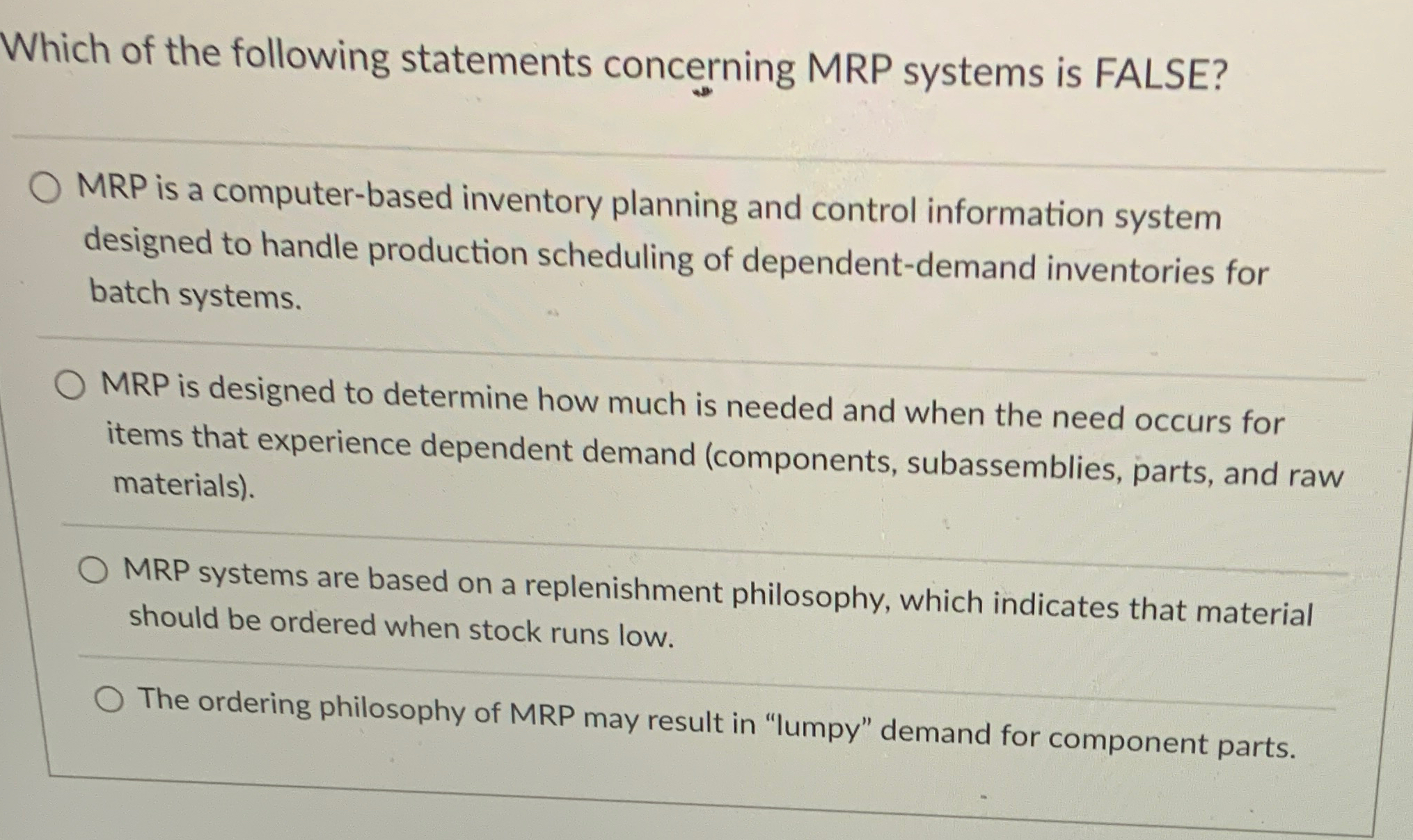 Solved Which of the following statements concerning MRP | Chegg.com