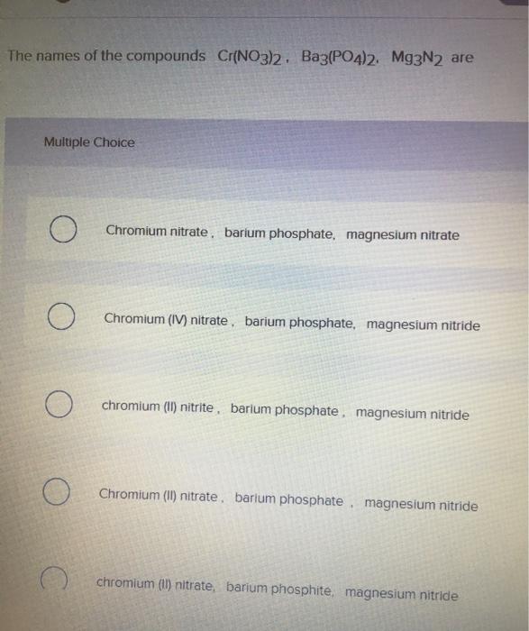 Solved The names of the compounds Cr(NO3)2. Ba3(PO4)2. Mg3N2 | Chegg.com