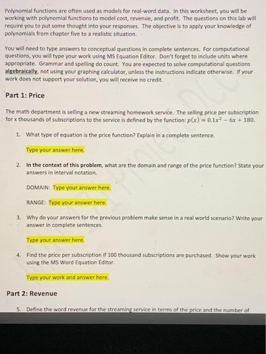 Solved Polynomial functions are often used as models for | Chegg.com