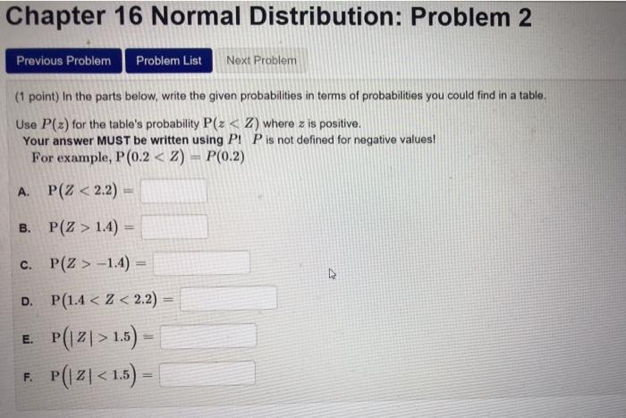 Solved Chapter 16 Normal Distribution: Problem 2 Previous | Chegg.com