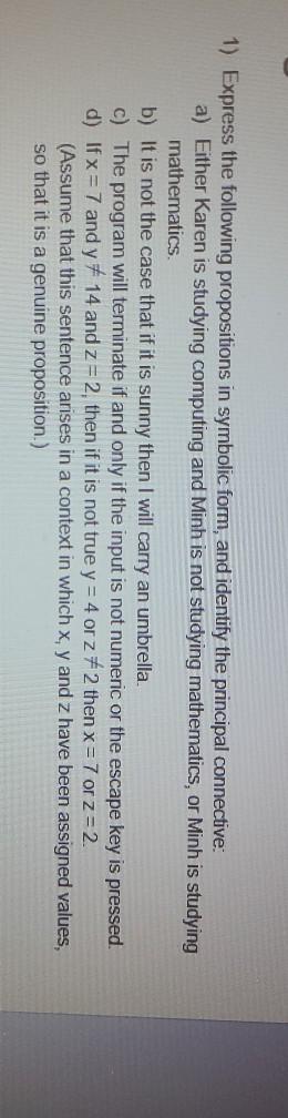 Solved 1) Express the following propositions in symbolic | Chegg.com