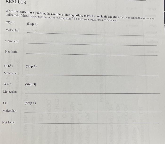 Solved Write the molecular equation, the complete ionic | Chegg.com