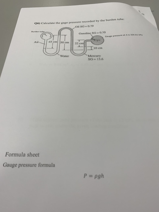 Solved 06) Calculate the page pressure recorded by the | Chegg.com