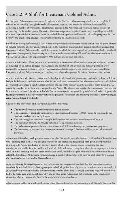 Solved Case 3.2: A Shift for Lieutenant Colonel Adams L. | Chegg.com