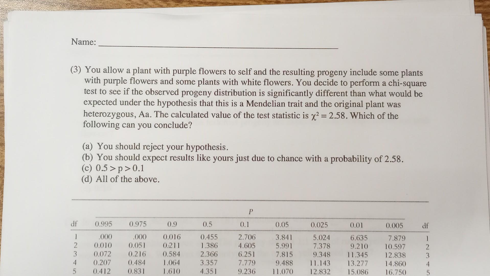Solved (3) You allow a plant with purple flowers to self and | Chegg.com