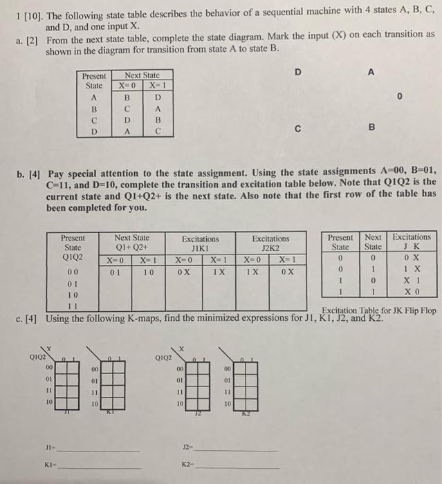 Solved 1 [10]. The following state table describes the | Chegg.com