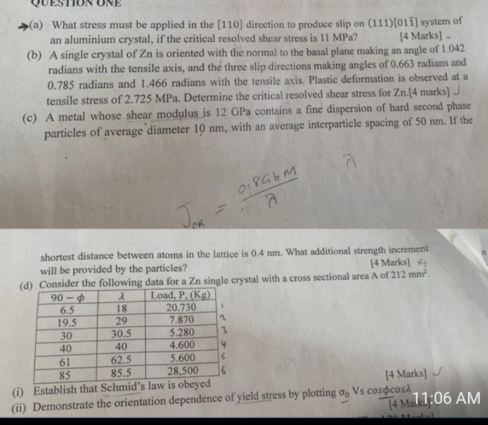 Solved an aluminium crystal, if the critical resolved shear | Chegg.com