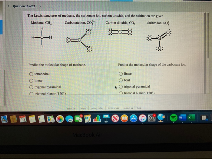 Solved The Lewis structures of methane, the carbonate ion, | Chegg.com
