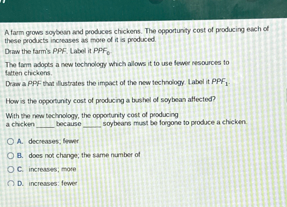 Solved A farm grows soybean and produces chickens. The | Chegg.com