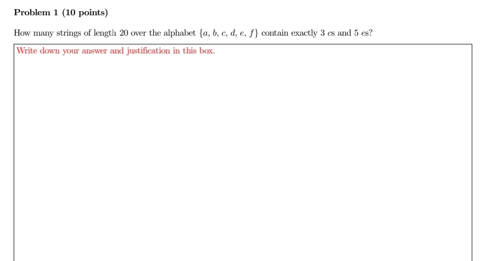 Solved Problem 1 (10 ﻿points)How many strings of length 20 | Chegg.com