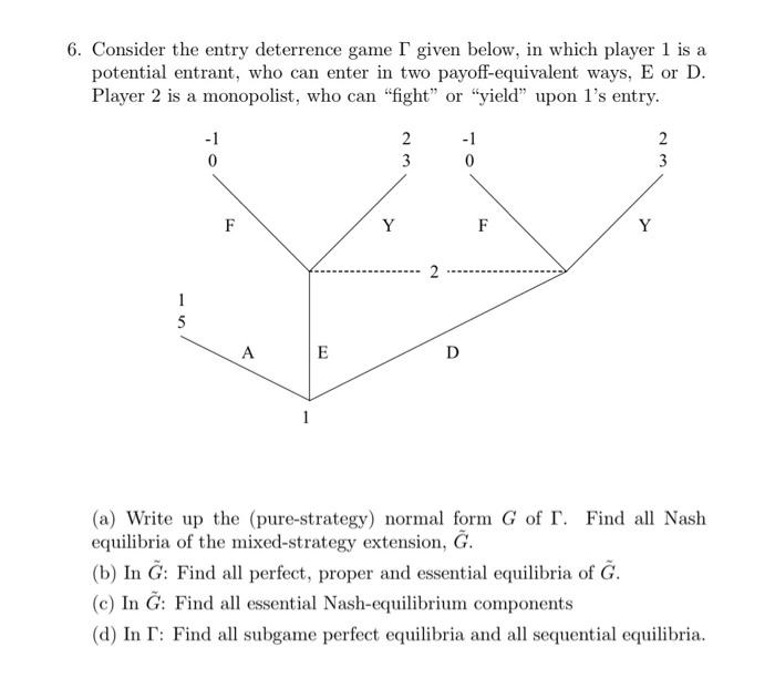 Solved 6. Consider the entry deterrence game I given below, | Chegg.com