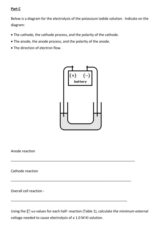 Solved Part C Below is a diagram for the electrolysis of the | Chegg.com