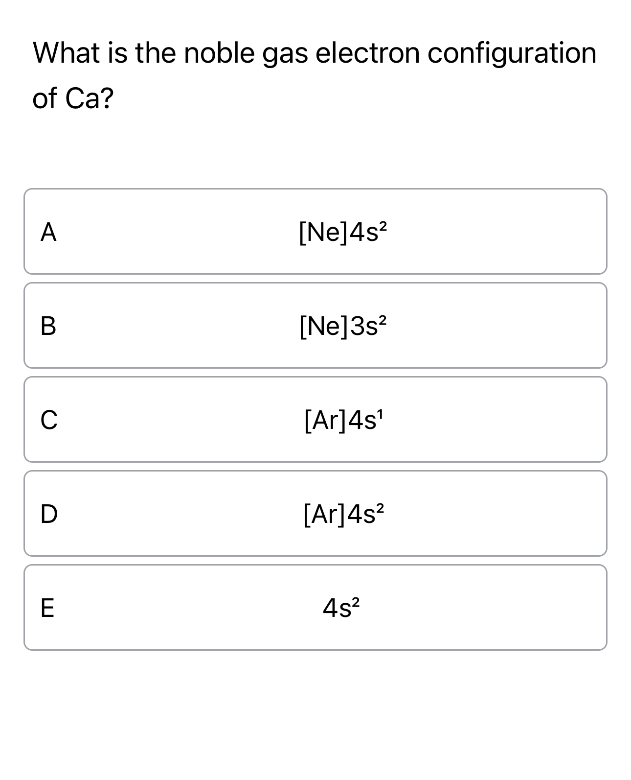Solved What is the noble gas electron configuration of Ca ?B | Chegg.com