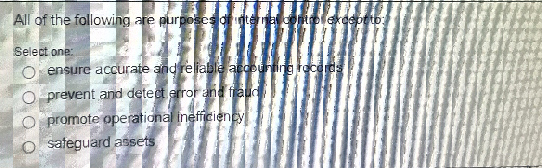 Solved All of the following are purposes of internal control | Chegg.com