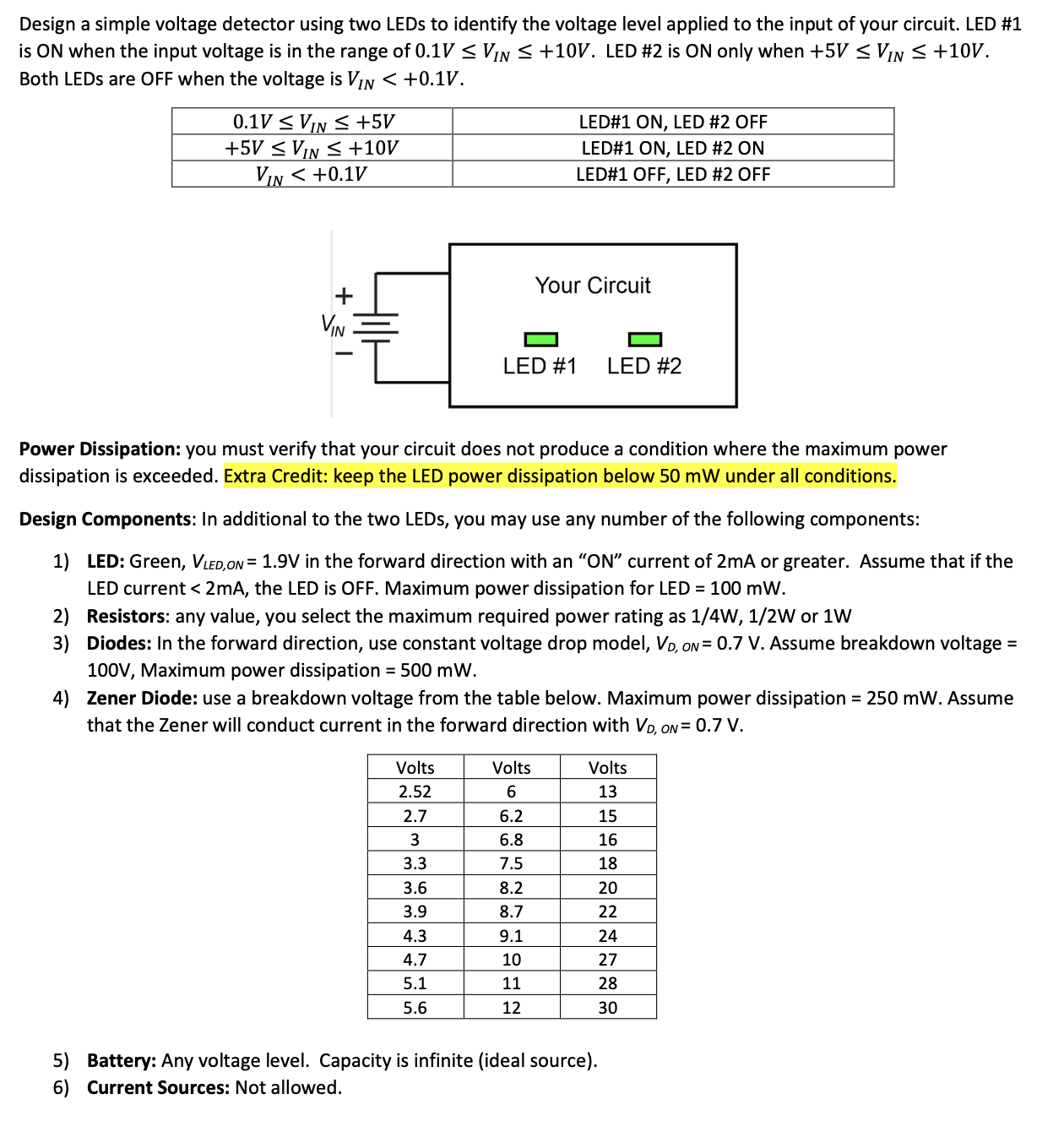 Design a simple voltage detector using two LEDs to | Chegg.com