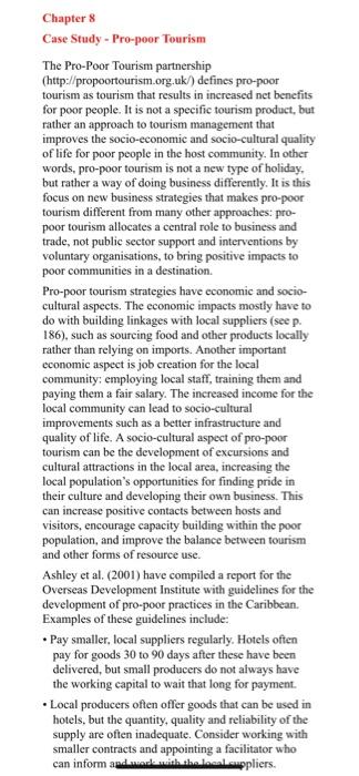 Solved Chapter 8 Case Study - Pro-poor Tourism The Pro-Poor | Chegg.com