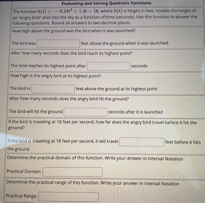 Solved Evaluating and Solving Quadratic Functions The | Chegg.com