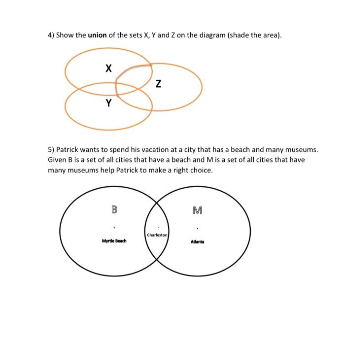 4) Show the union of the sets X,Y and Z on the | Chegg.com
