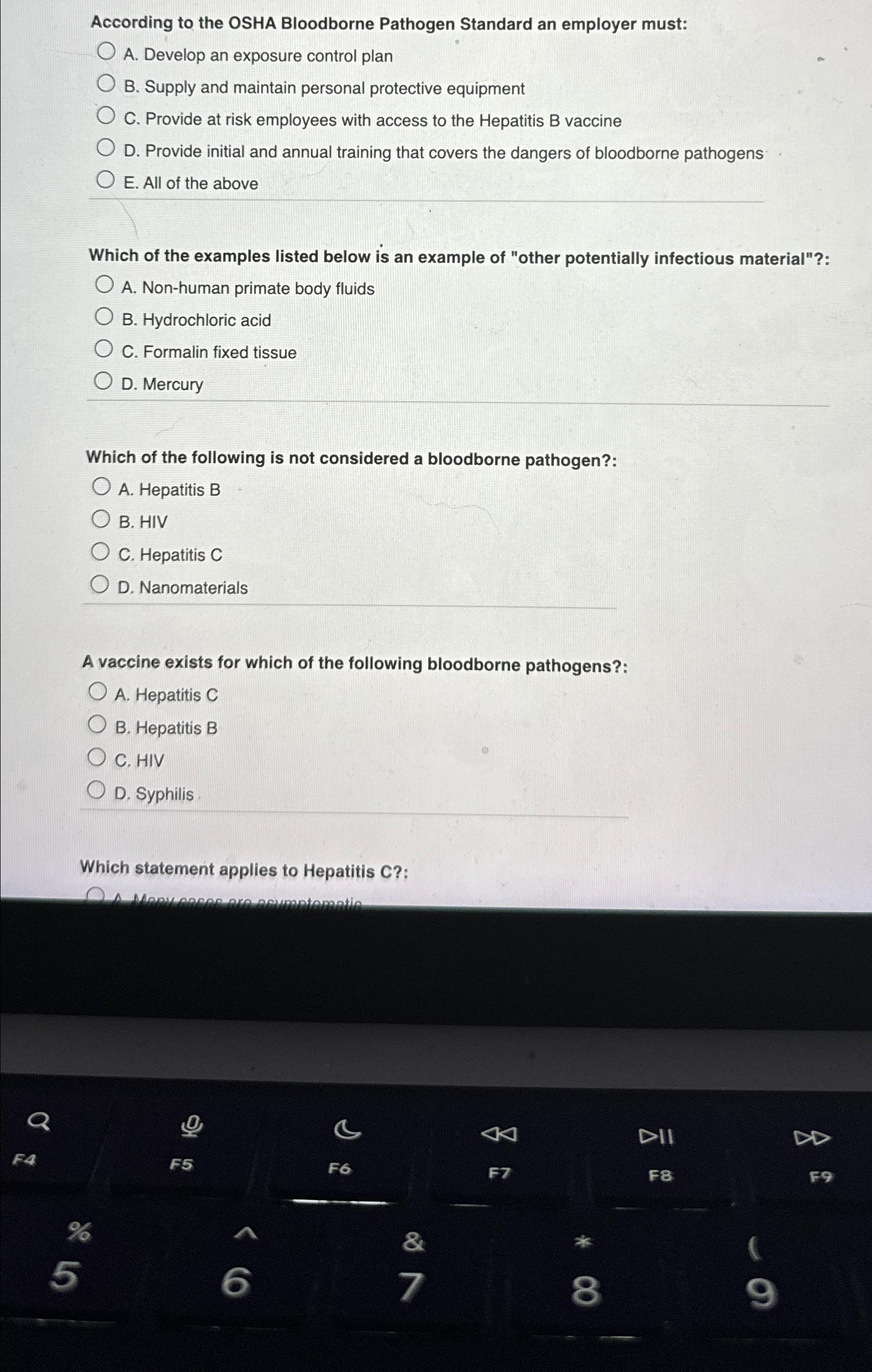 Solved According to the OSHA Bloodborne Pathogen Standard an | Chegg.com