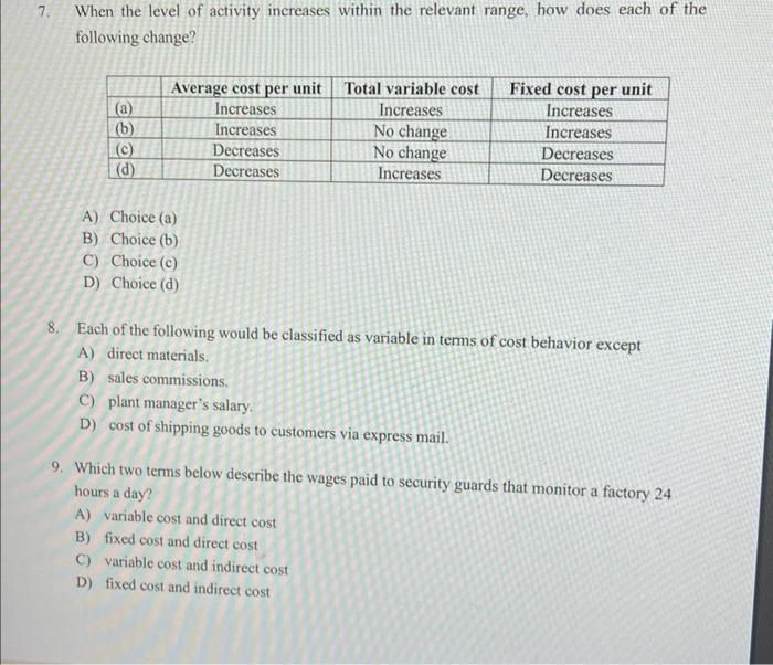 Solved 7. When the level of activity increases within the | Chegg.com