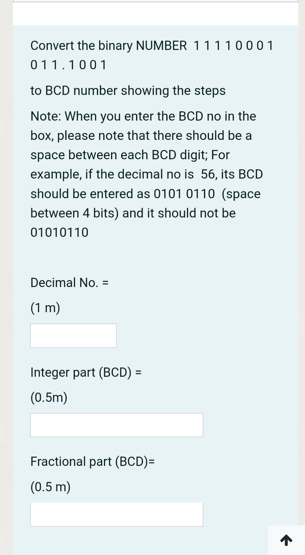 Solved Convert the binary NUMBER 11110001 011.1001 to BCD | Chegg.com
