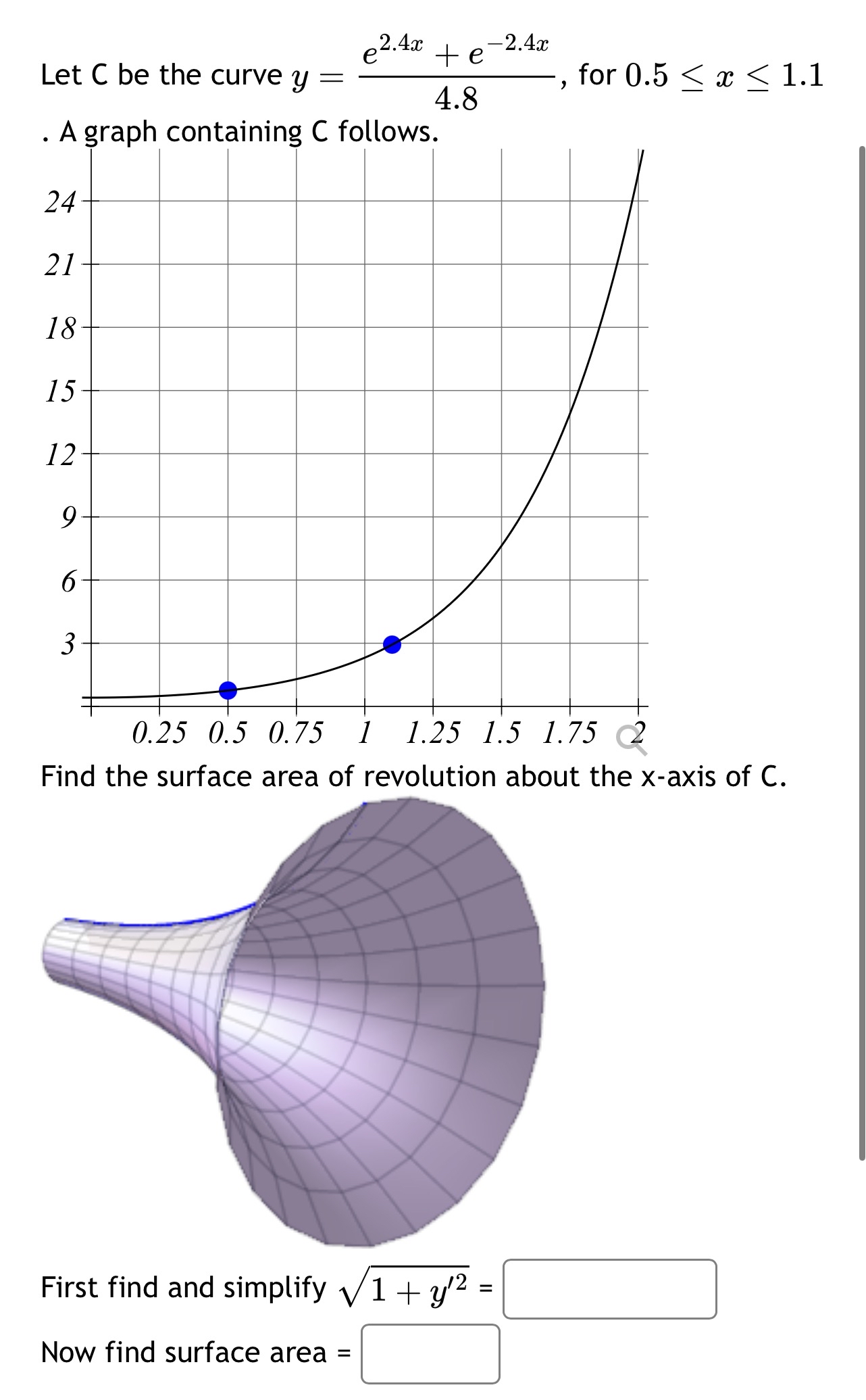 Solved Let C ﻿be the curve y=e2.4x+e-2.4x4.8, ﻿for | Chegg.com
