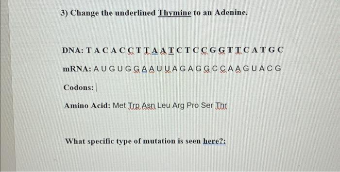 Solved whats the codons and what type of mutation is seen | Chegg.com