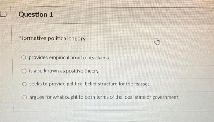 Normative political theory provides empirical proof | Chegg.com