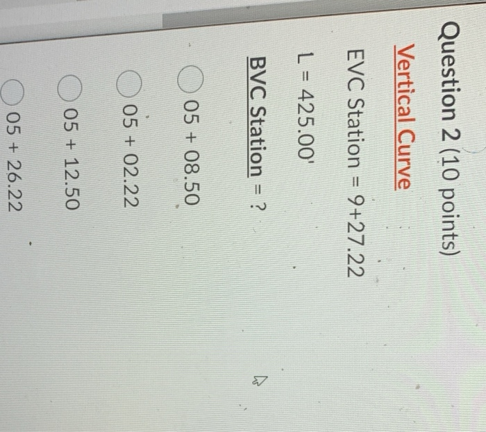 Solved Question 2 (10 points) Vertical Curve EVC Station = | Chegg.com