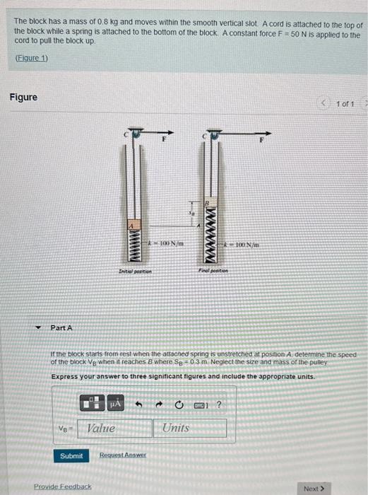 Solved The block has a mass of 0.8 kg and moves within the | Chegg.com