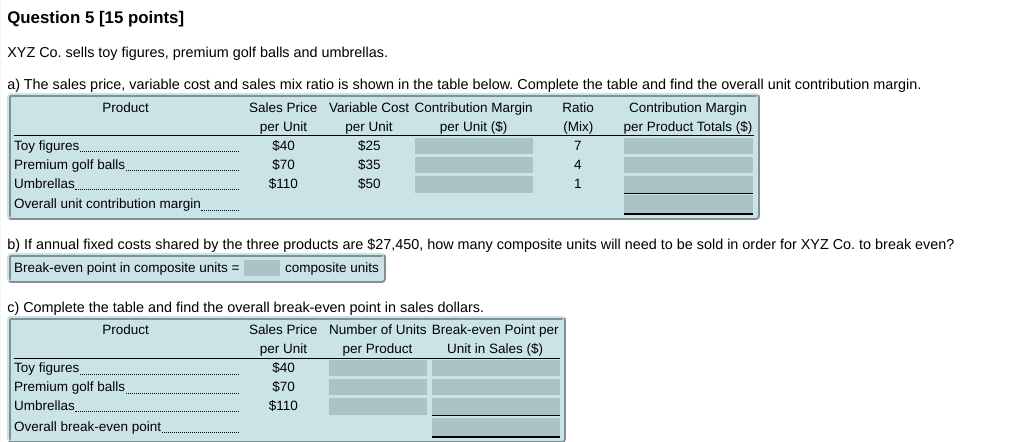 Solved Question 5 [15 ﻿points] ﻿XYZ Co. ﻿sells toy figures, | Chegg.com