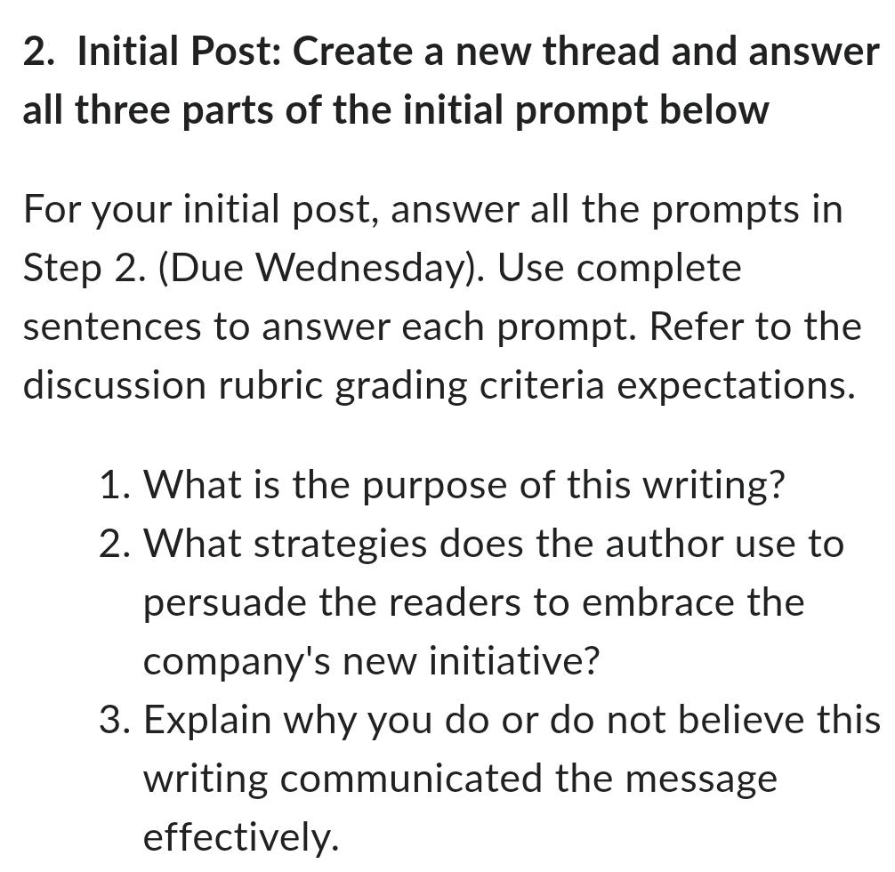 Solved Initial Post: Create a new thread and answer all | Chegg.com