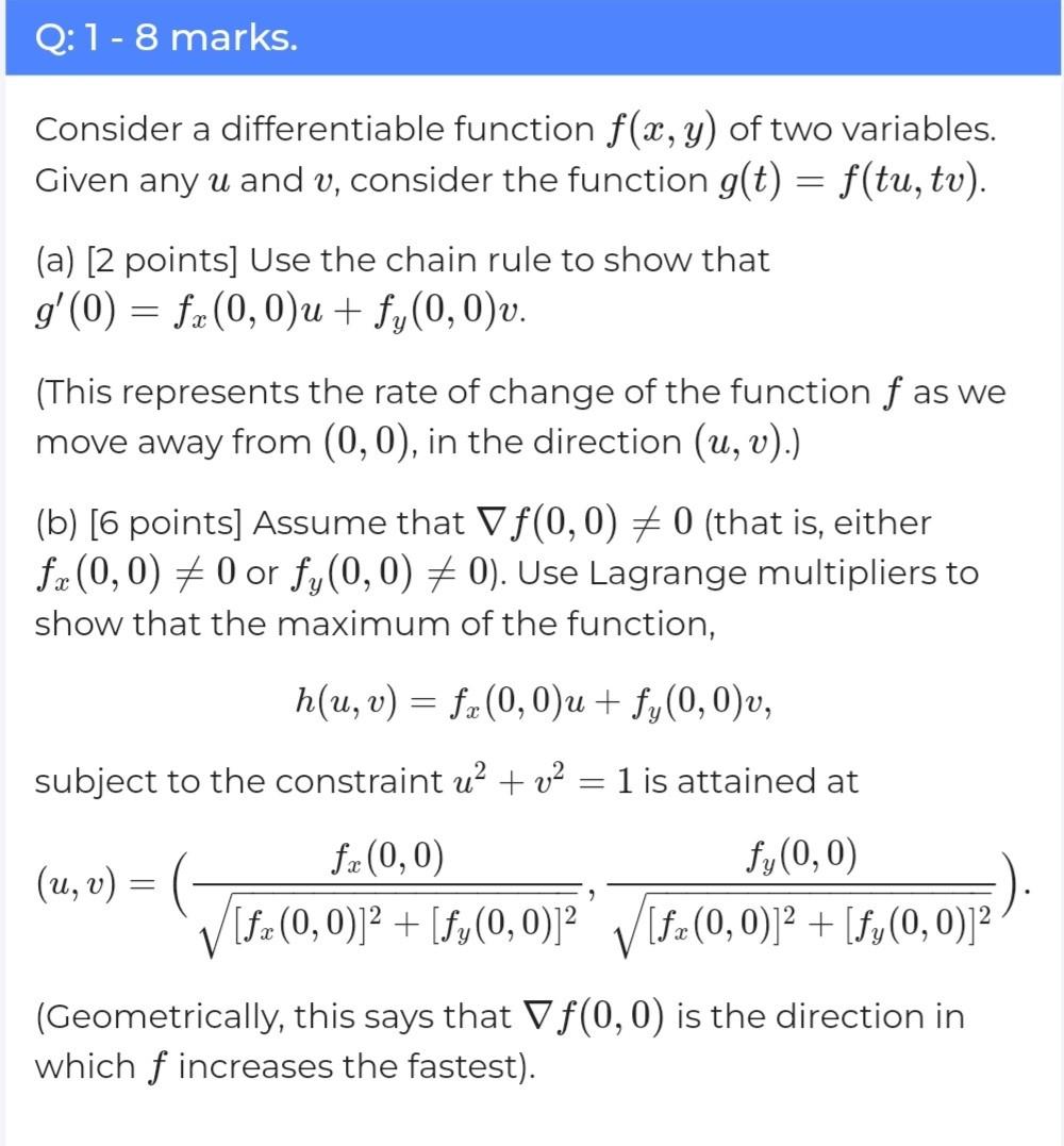 Solved Given any u and v, consider the function | Chegg.com