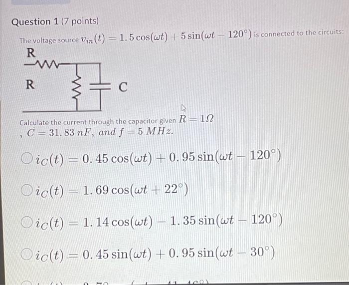 Solved Question 1 ( 7 points) The voltage source vin | Chegg.com