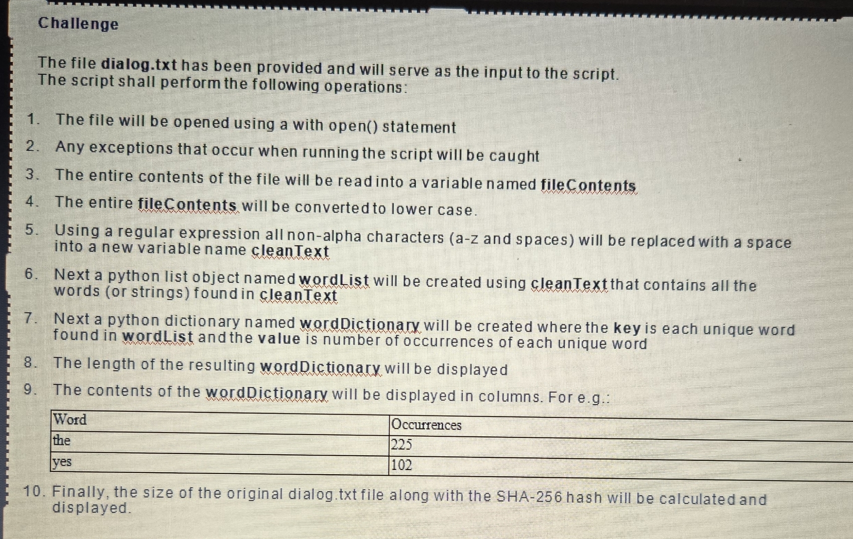 Solved ChallengeThe file dialog.txt has been provided and | Chegg.com
