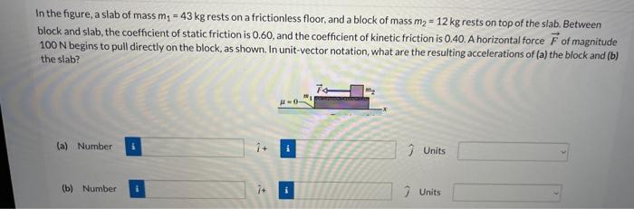Solved In the figure, a slab of mass m1=43 kg rests on a | Chegg.com