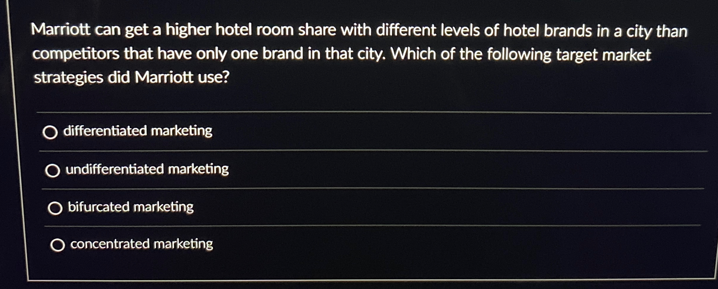 Solved Marriott can get a higher hotel room share with | Chegg.com