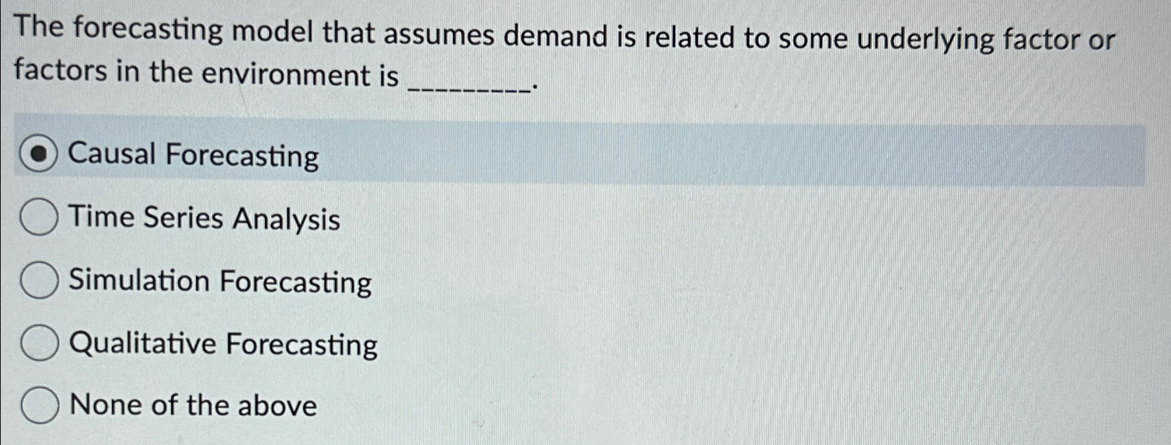 Solved The forecasting model that assumes demand is related | Chegg.com