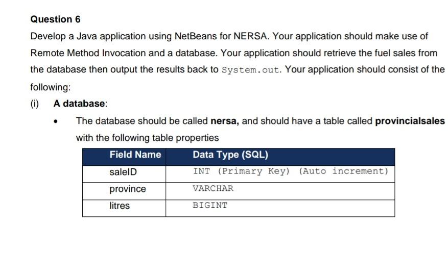 Question 6 Develop a Java application using NetBeans | Chegg.com