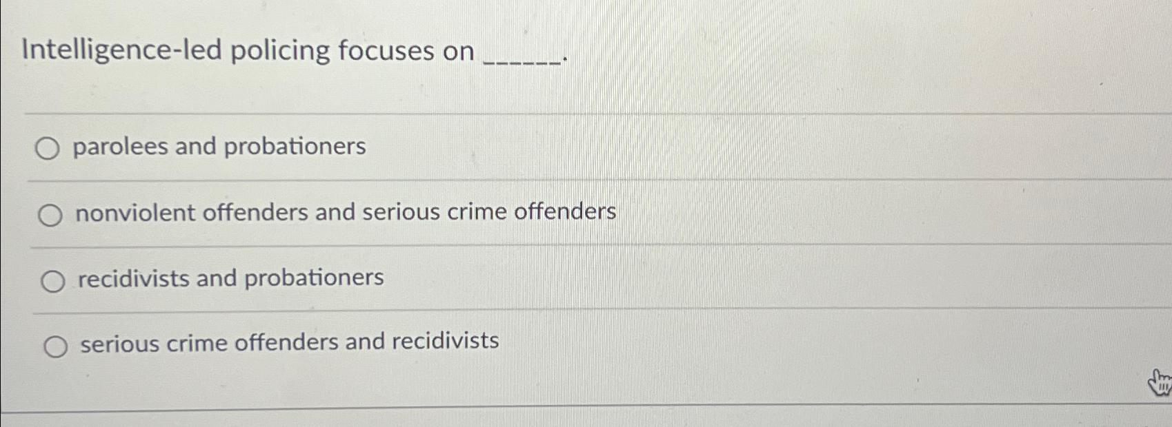 Solved Intelligence-led policing focuses onparolees and | Chegg.com