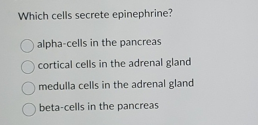 Solved Which cells secrete epinephrine?alpha-cells in the | Chegg.com