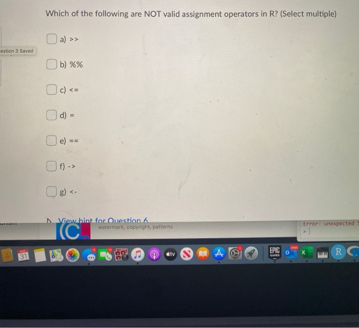 Solved Which of the following are NOT valid assignment | Chegg.com