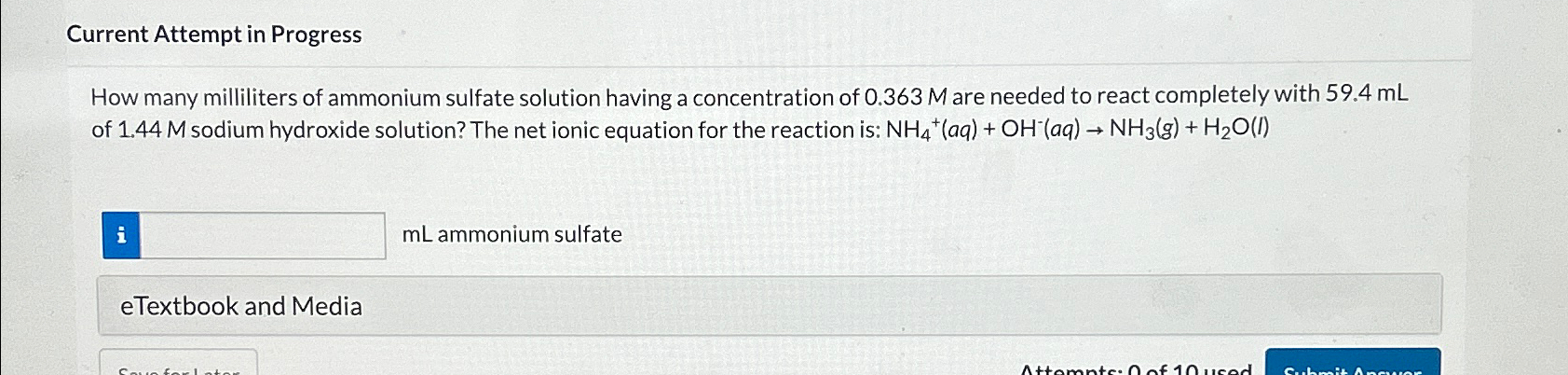 Solved Current Attempt in ProgressHow many milliliters of | Chegg.com