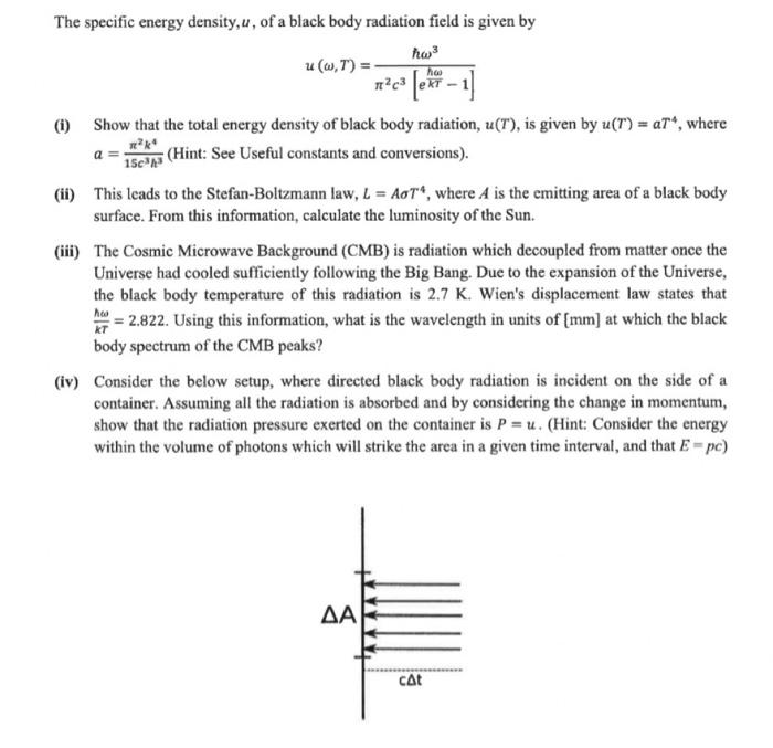 Solved The specific energy density, u, of a black body | Chegg.com