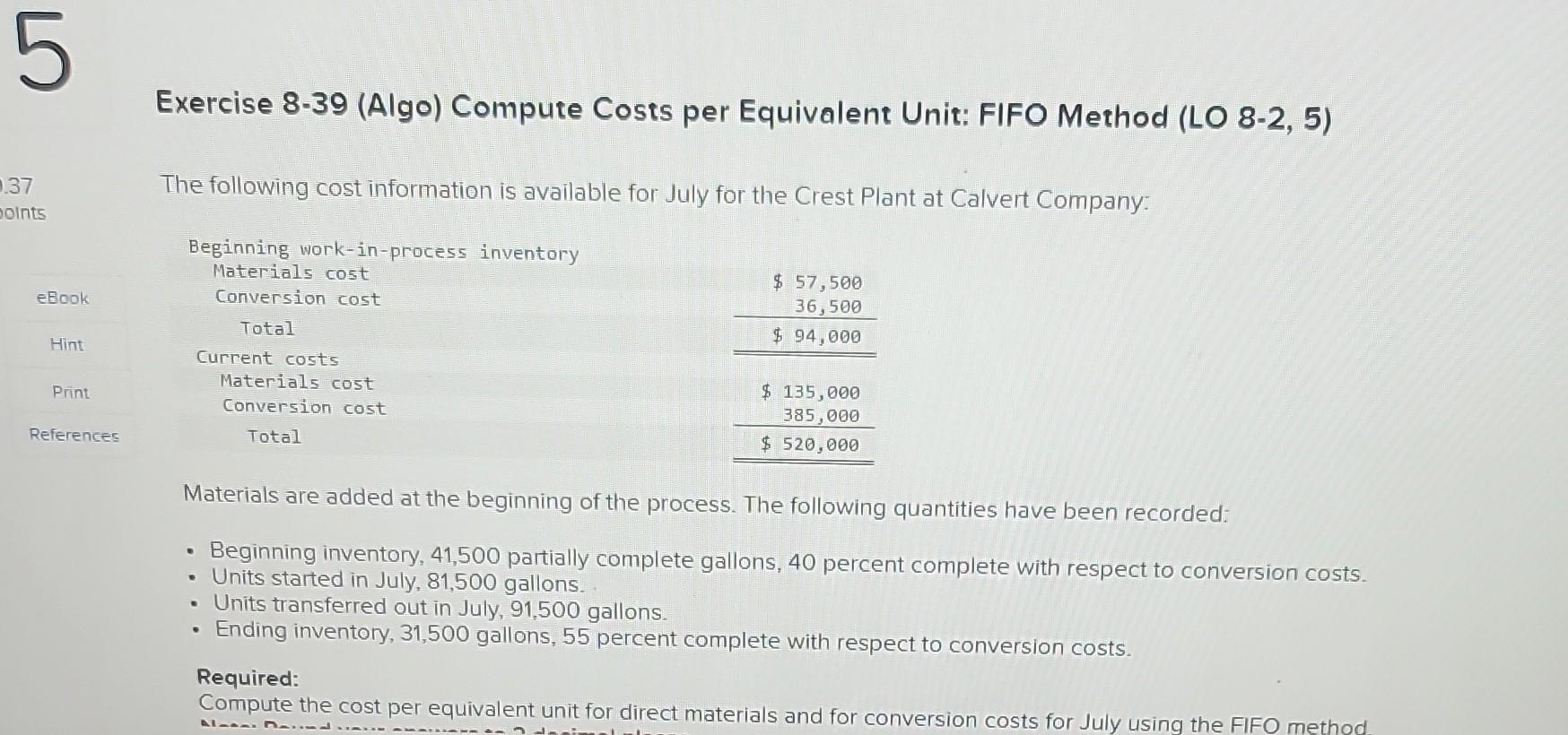 Solved Exercise 8-39 (Algo) Compute Costs per Equivalent | Chegg.com