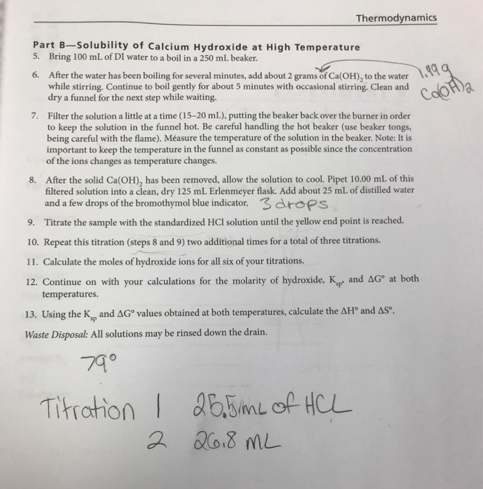 Experiment 8 Data Sheet Part B-Solubility of Calcium | Chegg.com