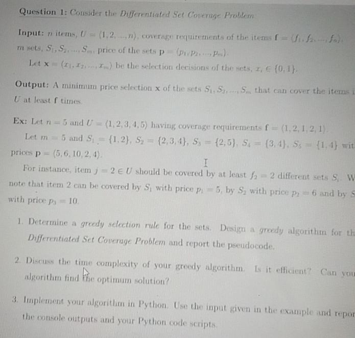 Solved Question 1: Cousider the Dufferentrated Set Coteruge | Chegg.com